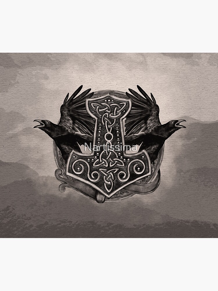 "Mjolnir The hammer of Thor and ravens" Throw Blanket for Sale by ...