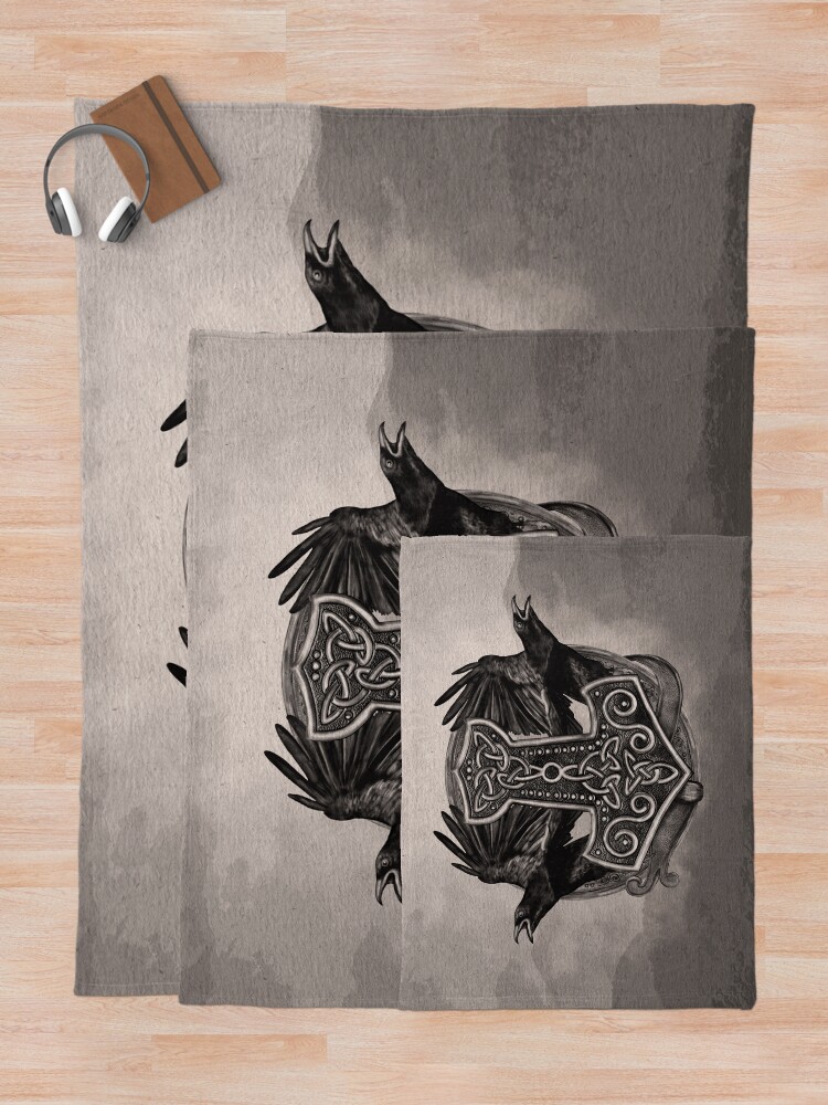 "Mjolnir The hammer of Thor and ravens" Throw Blanket for Sale by ...