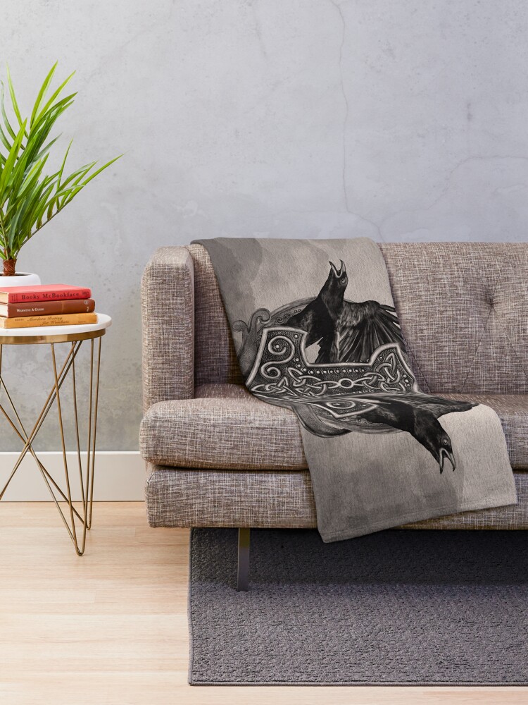 "Mjolnir The hammer of Thor and ravens" Throw Blanket for Sale by ...