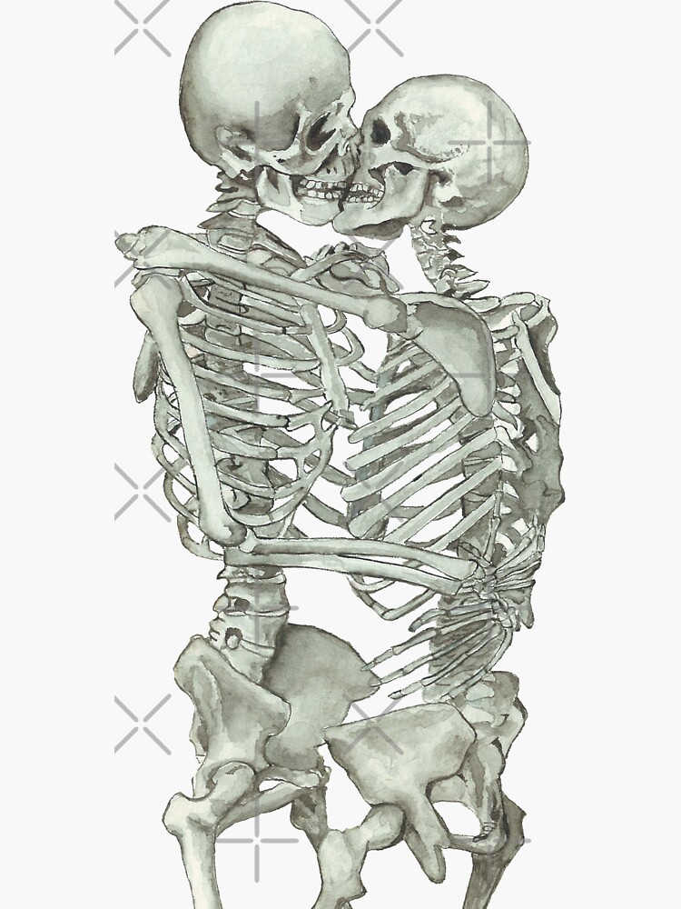 "Skeleton Kiss: Immortal Lovers, Anatomy Love Valentines Gift" Sticker ...