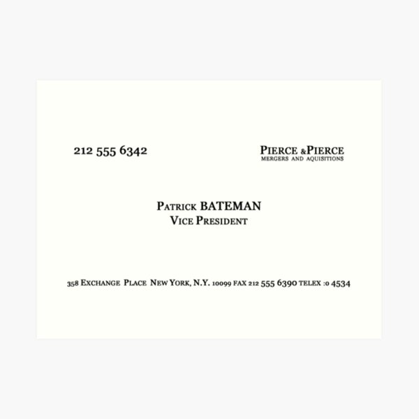 "American Psycho Patrick Bateman's Card" Art Print for Sale by Spider ...