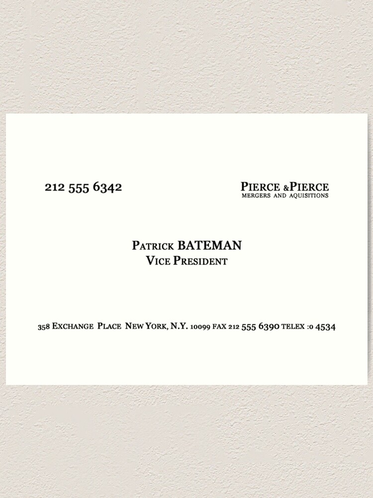 "American Psycho Patrick Bateman's Card" Art Print for Sale by Spider ...
