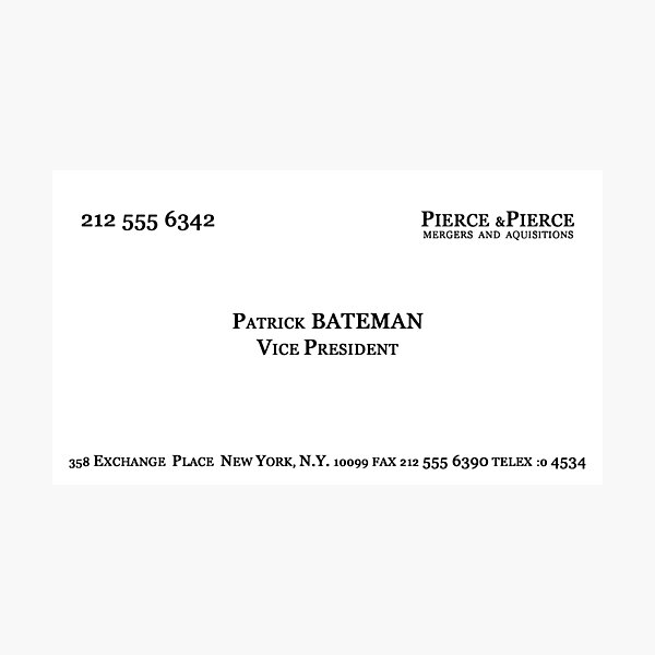 "American Psycho Patrick Bateman's Card" Photographic Print by Spider ...
