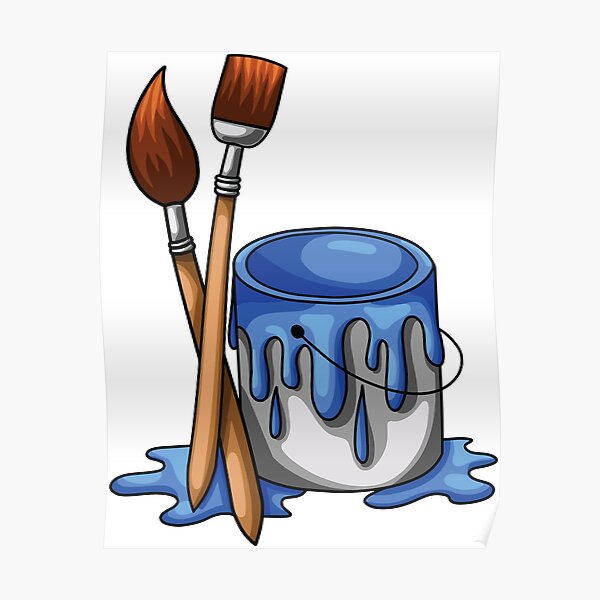 "illustration of cartoon Bucket of blue paint and two brushes" Poster ...