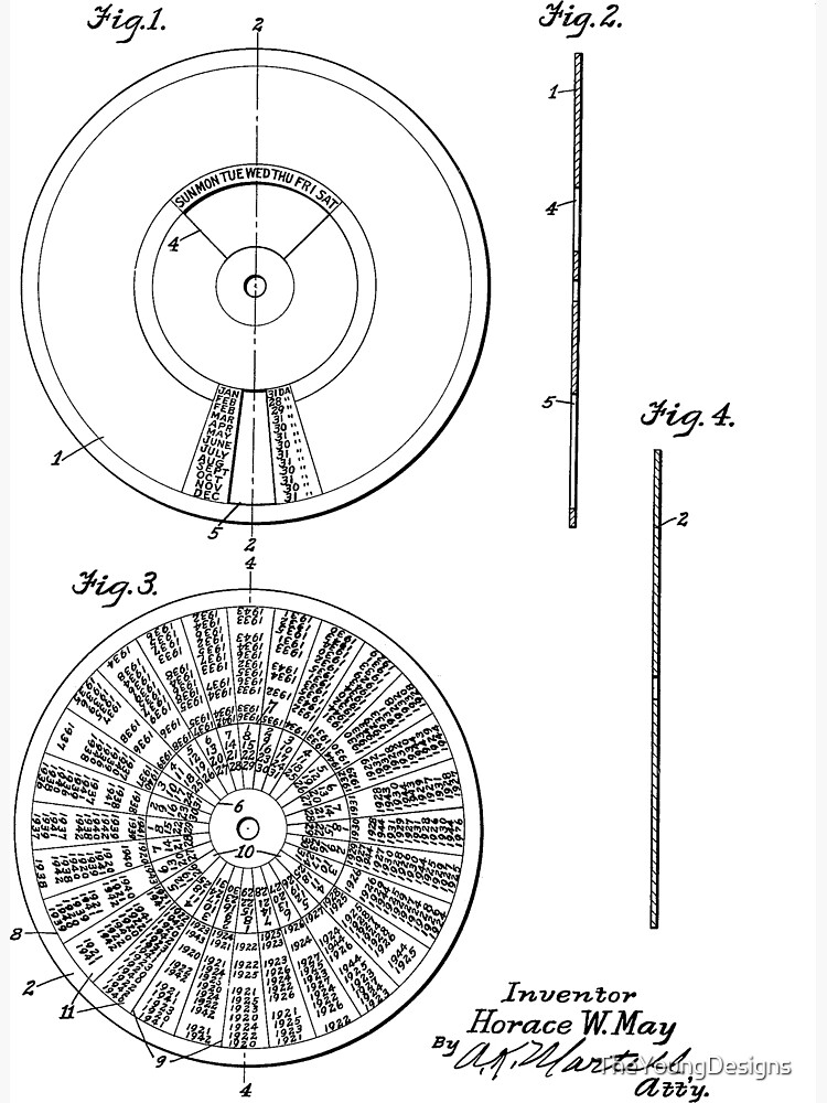 "Perpetual Calendar Vintage Patent Hand Drawing" Poster by ...