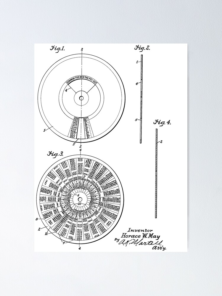 "Perpetual Calendar Vintage Patent Hand Drawing" Poster by ...