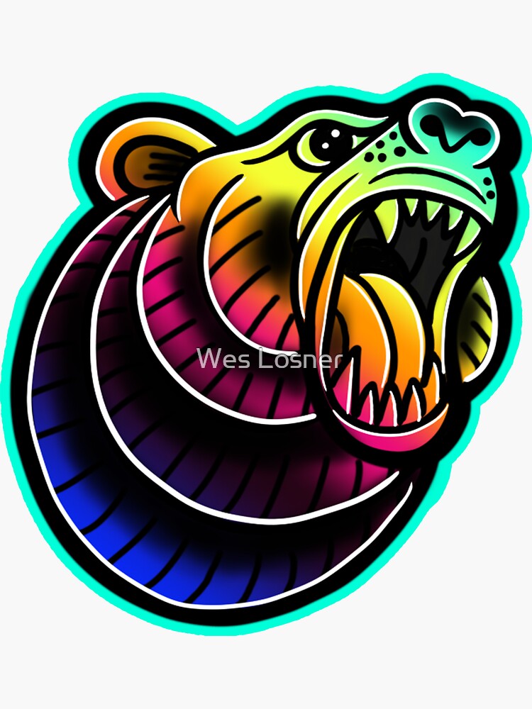 "Rad Colorful Traditional Bear" Sticker by Squatchyink | Redbubble