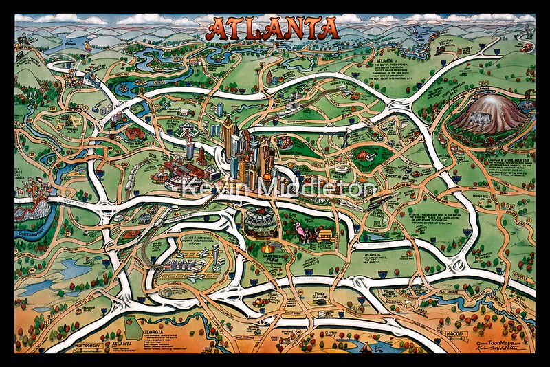 "Atlanta Georgia Cartoon Map CARD" by Kevin Middleton | Redbubble