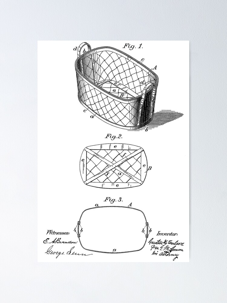 "Splint Laundry Basket Vintage Patent Hand Drawing" Poster by ...