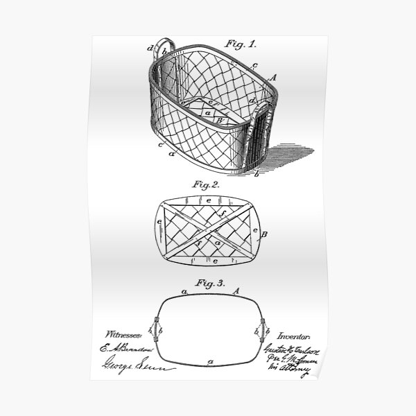 "Splint Laundry Basket Vintage Patent Hand Drawing" Poster by ...