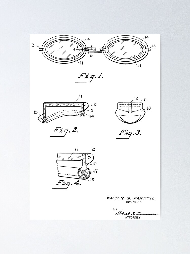 "Underwater Eye Protector Vintage Patent Hand Drawing" Poster by ...