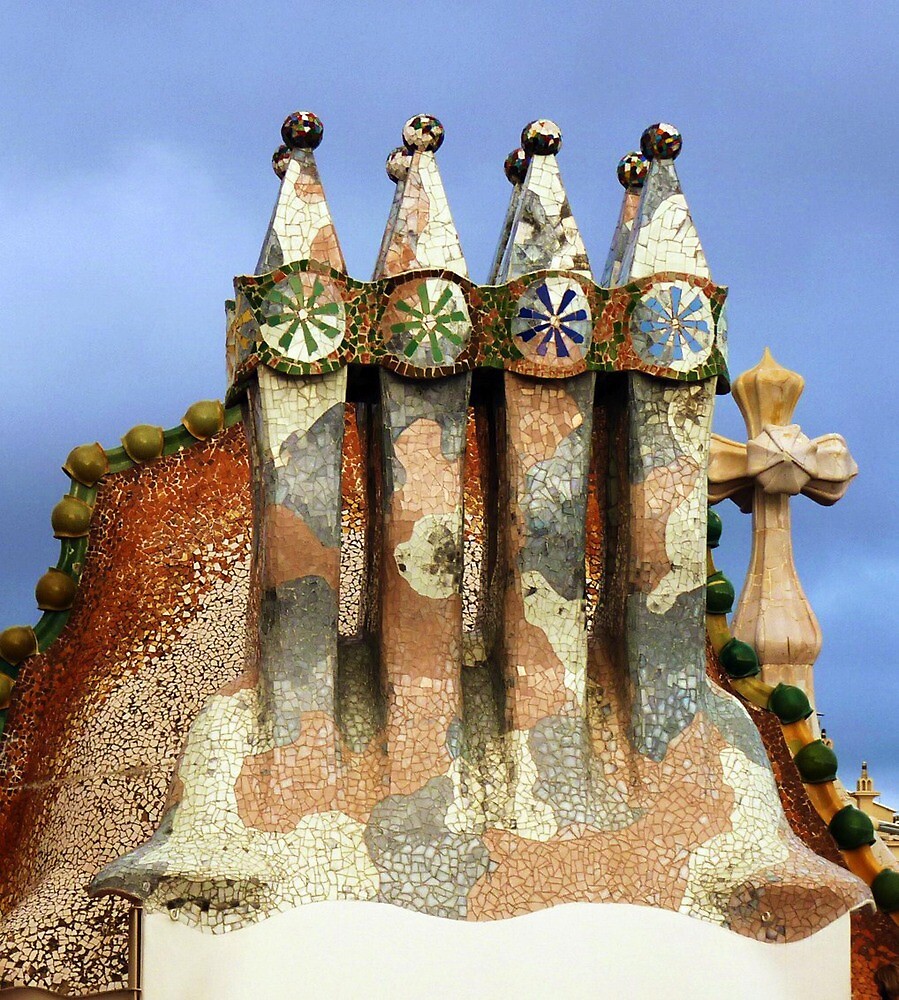 "Tiled sculptures, Roof, Casa Batllo, Gaudi" by artfulvistas | Redbubble