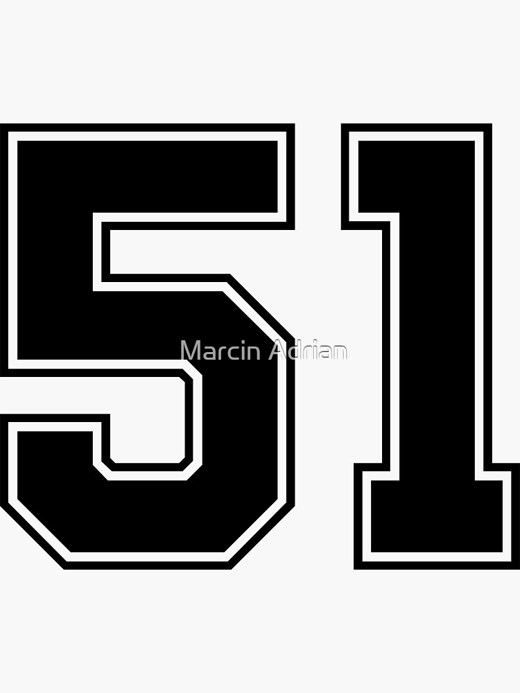 "51 American Football Classic Vintage Sport Jersey Number in black ...