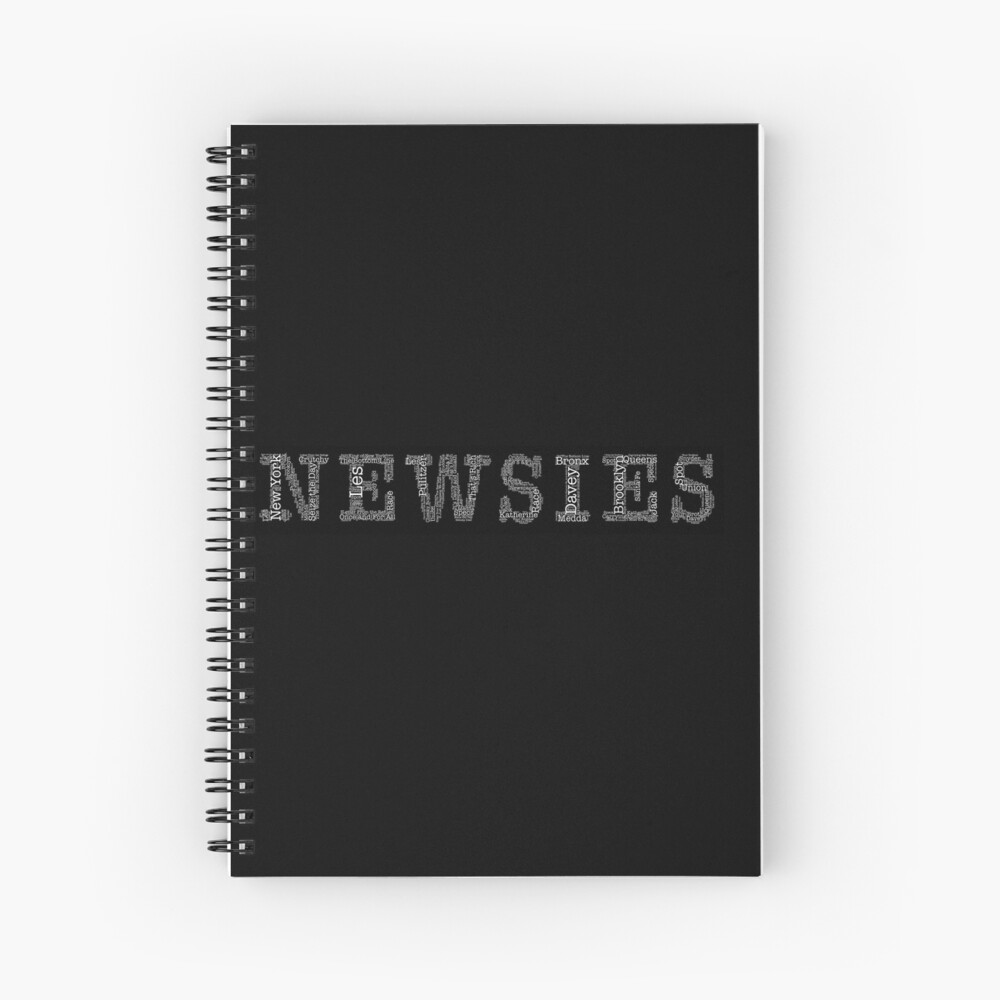 "Newsies Logo Word Art White Font on Black" Spiral Notebook by ...