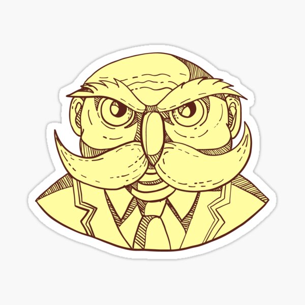 "Angry Owl Man Mustache Doodle Color" Sticker by patrimonio | Redbubble