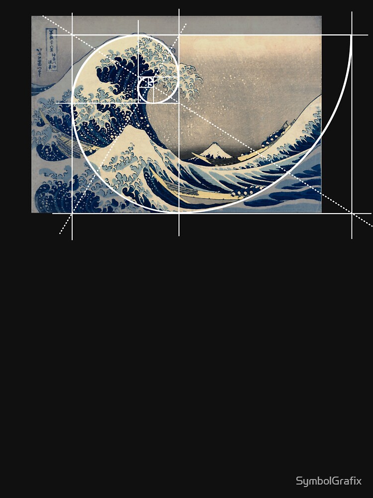 "Hokusai Meets Fibonacci, Golden Ratio, Version" T-shirt for Sale by ...