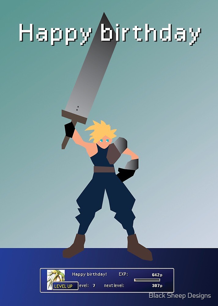 "Final Fantasy 7 Cloud Strife inspired retro gaming birthday card " by ...