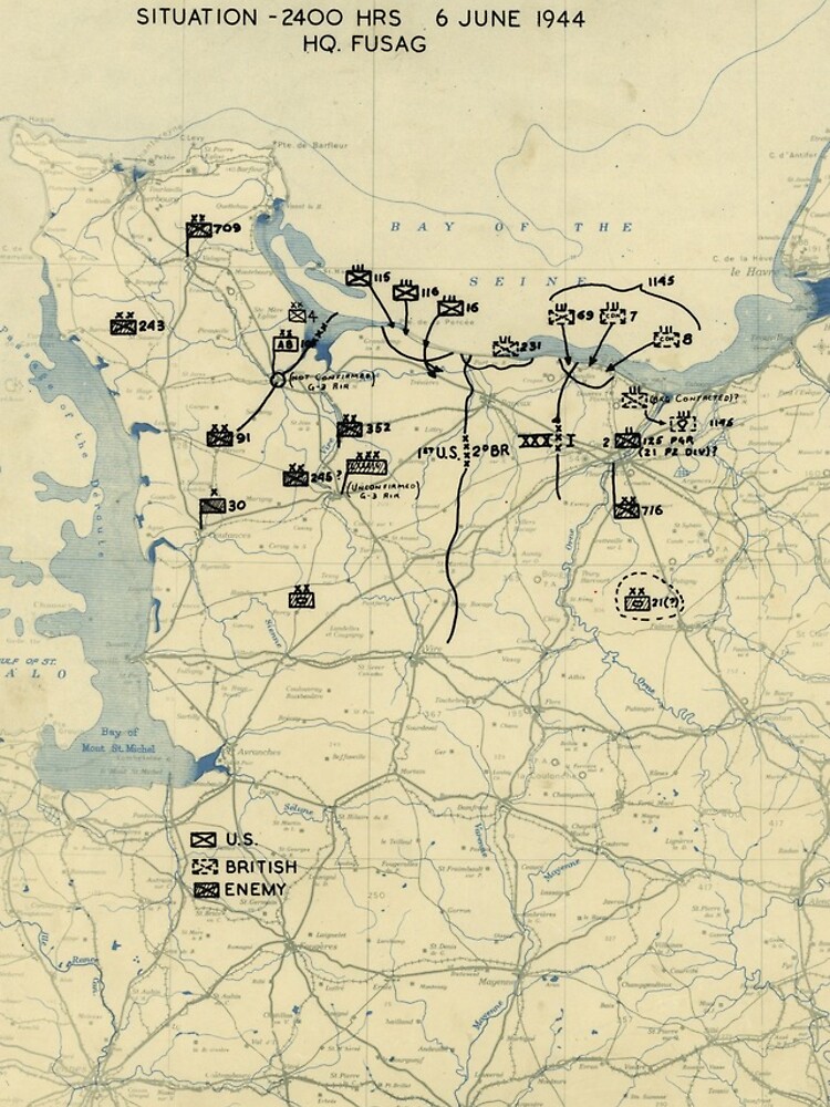 "June 6 1944 D-Day World War II Twelfth Army Group Situation Map ...