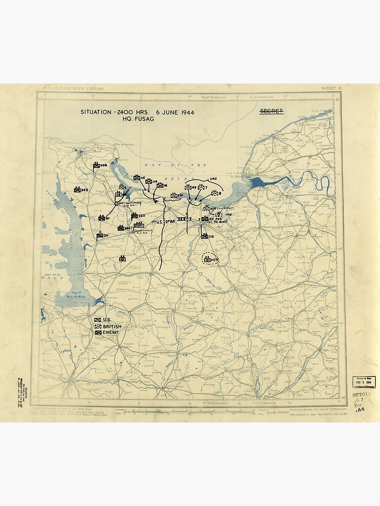 "June 6 1944 D-Day World War II Twelfth Army Group Situation Map ...