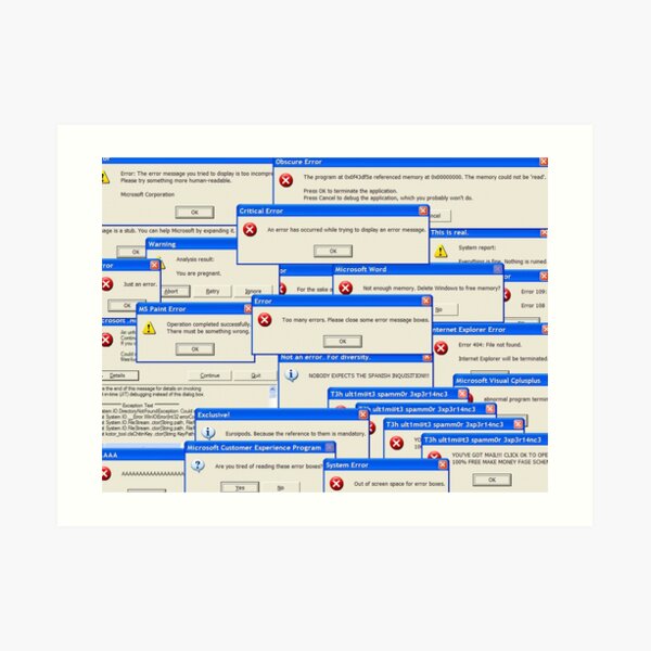"Windows XP Error Wallpaper" Art Print for Sale by Spider-Mayne | Redbubble