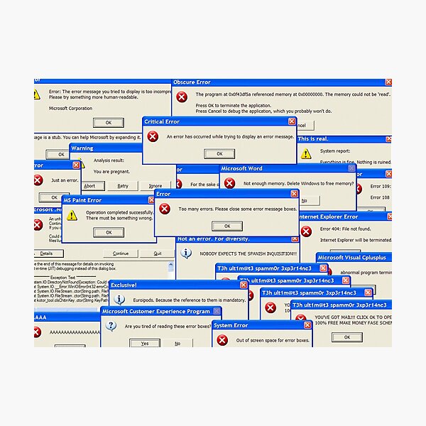 "Windows XP Error Wallpaper" Photographic Print by Spider-Mayne | Redbubble