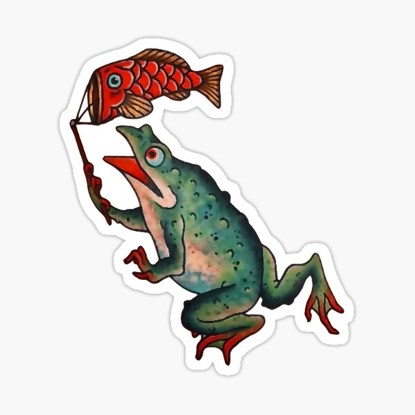 "Frog Flying A Fish Kite" Sticker by VictorIos | Redbubble