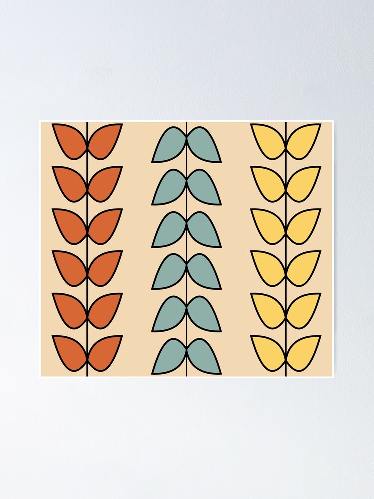 "Leaf Stripe in Retro Colours - Minimalist Botanical Pattern in Burnt ...