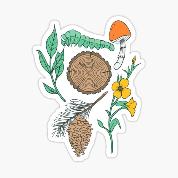 "Floral Mushroom Caterpillar Tree Pinecone Forestcore Pattern" Sticker ...