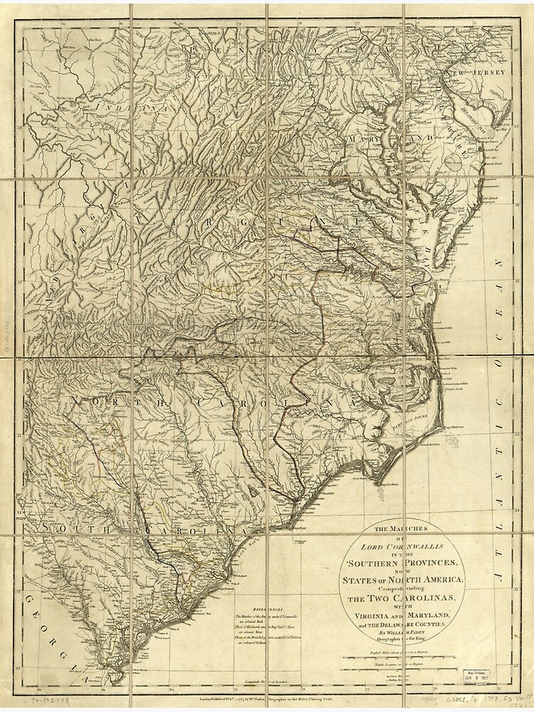 "American Revulution The Marches of Lord Cornwallis Map (1787)" Poster ...