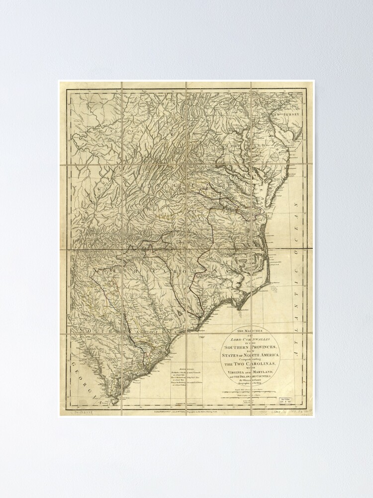 "American Revulution The Marches of Lord Cornwallis Map (1787)" Poster ...