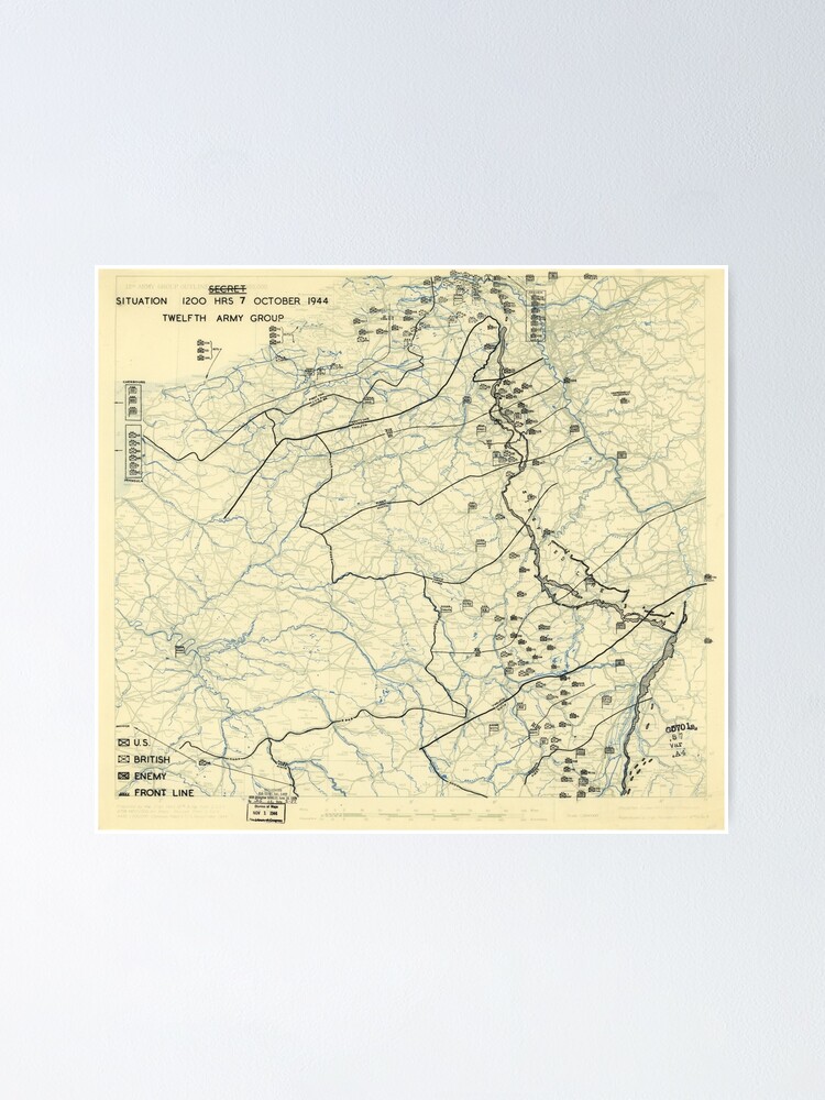 "World War II Twelfth Army Group Situation Map October 7 1944" Poster ...