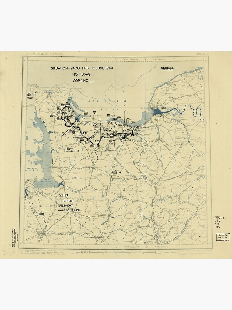 "World War II Twelfth Army Group Situation Map June 13 1944" Art Print ...