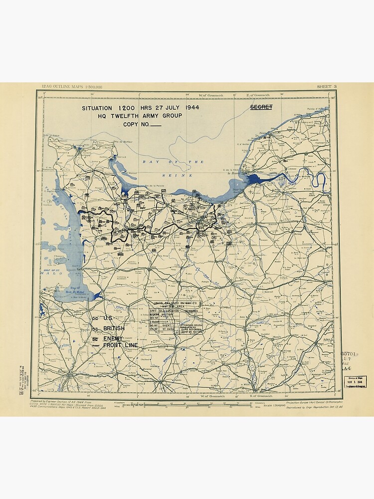 "World War II Twelfth Army Group Situation Map July 27 1944" Poster for ...
