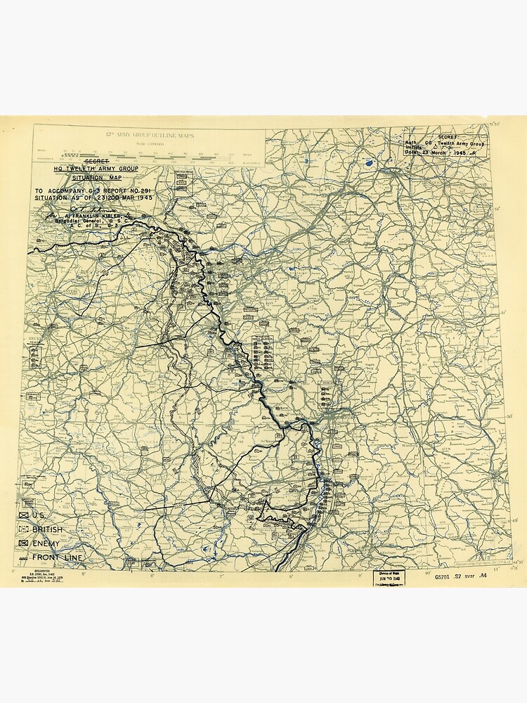 "World War II Twelfth Army Group Situation Map March 23 1945" Poster ...
