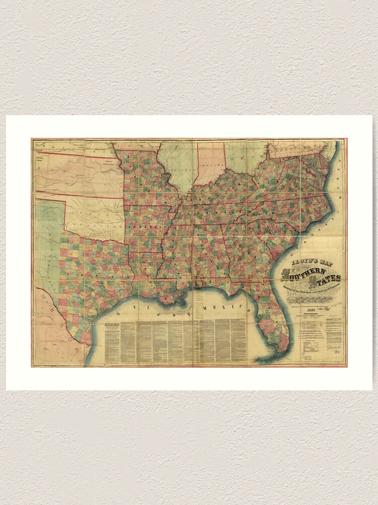 "Lloyd's Map of the Civil War Southern States (1862)" Art Print for ...