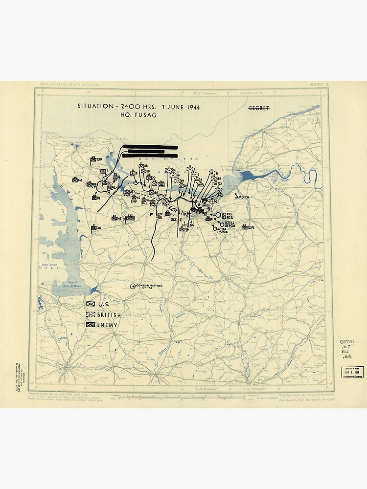 "World War II Twelfth Army Group Situation Map June 7 1944 ...