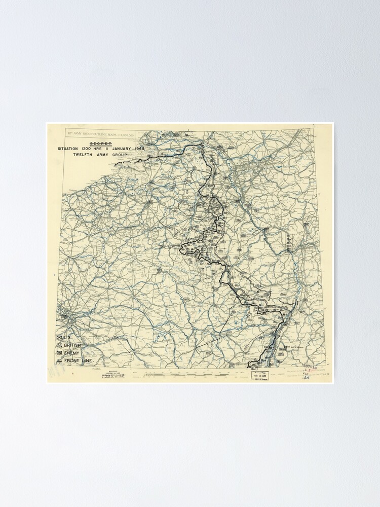 "World War II Twelfth Army Group Situation Map January 11 1945" Poster ...