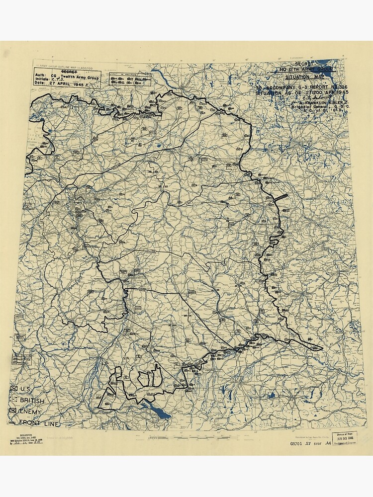 "World War II Twelfth Army Group Situation Map April 27 1945" Poster ...