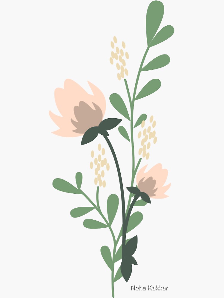 "Peach Flowers & Stems" Sticker for Sale by nehariika | Redbubble