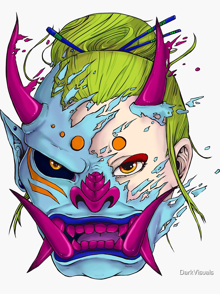 "Blue Oni Women" Sticker for Sale by DarkVisuals | Redbubble