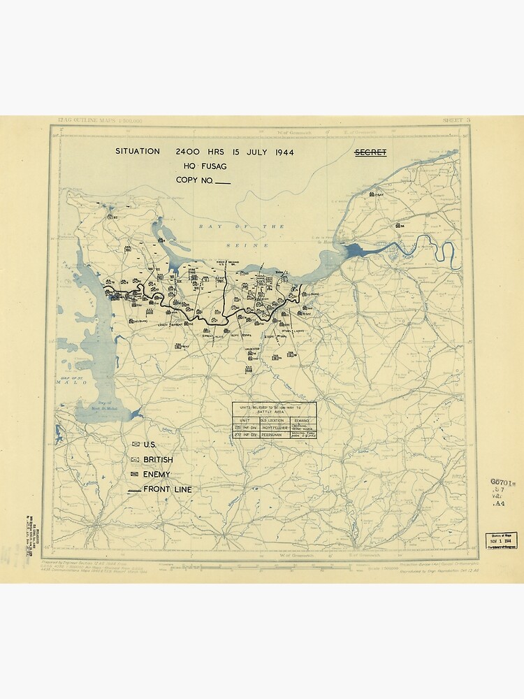 "July 15 1944 World War II Twelfth Army Group Situation Map ...