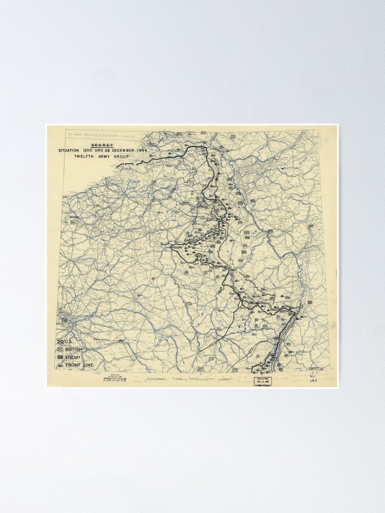 "December 28 1944 World War II Twelfth Army Group Situation Map" Poster ...