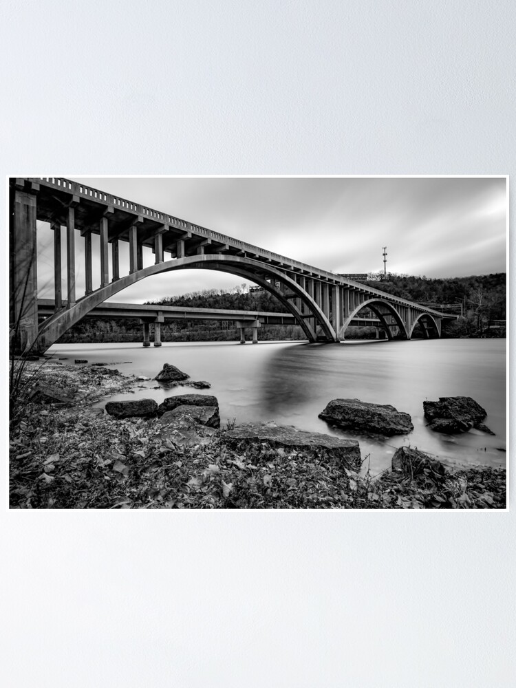 "Lake Taneycomo Bridge - Branson Missouri - Black and White" Poster by ...
