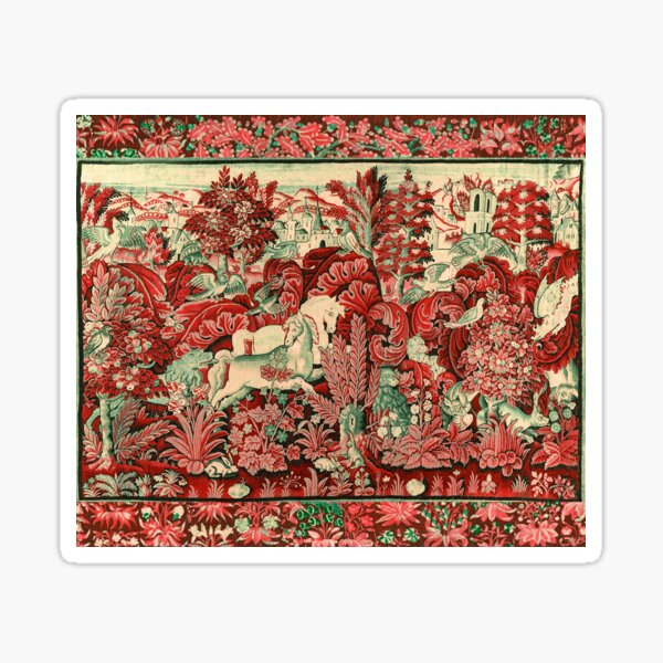 "FANTASTIC ANIMALS AND HORSES IN WOODLAND Red White Green Antique ...