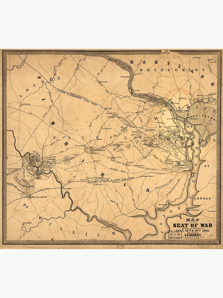 "Civil War First Battle of Bull Run Map Seat of War July 18th & 21st ...