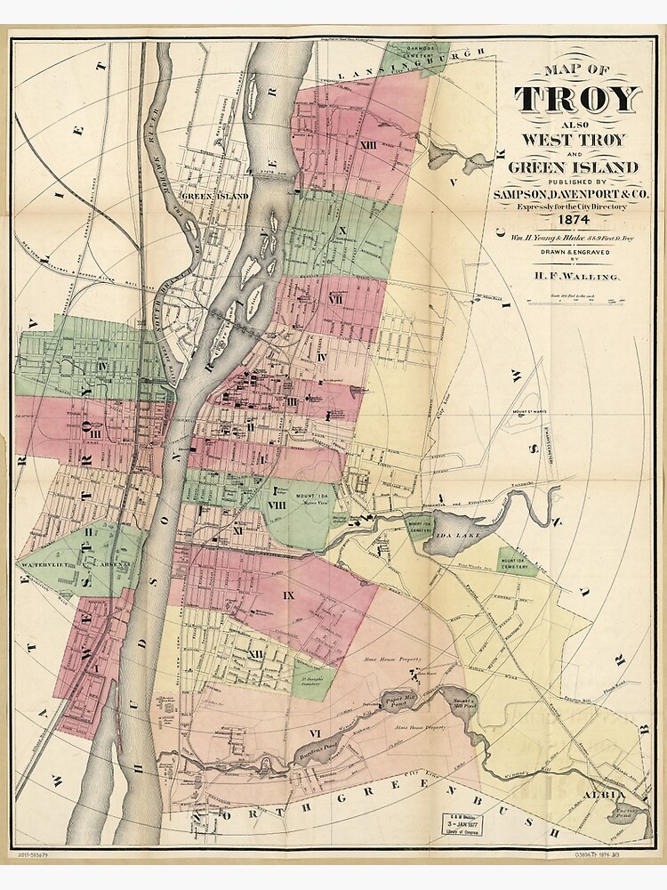 "Map of Troy, West Troy & Green Island New York (1874)" Photographic ...