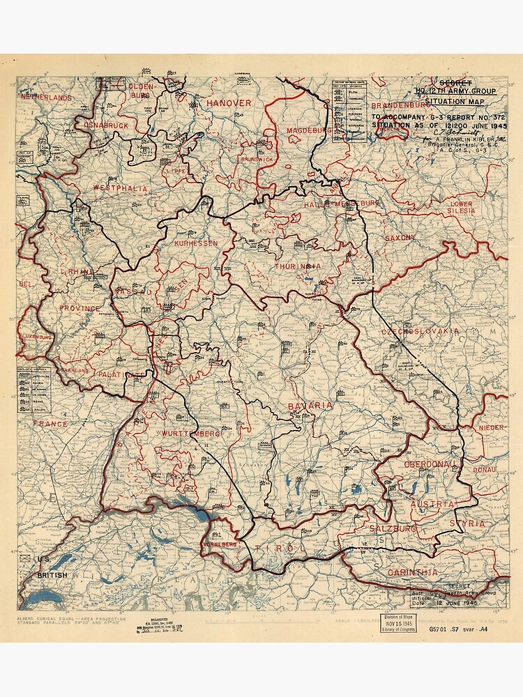 "June 12 1945 World War II HQ Twelfth Army Group situation map" Poster ...