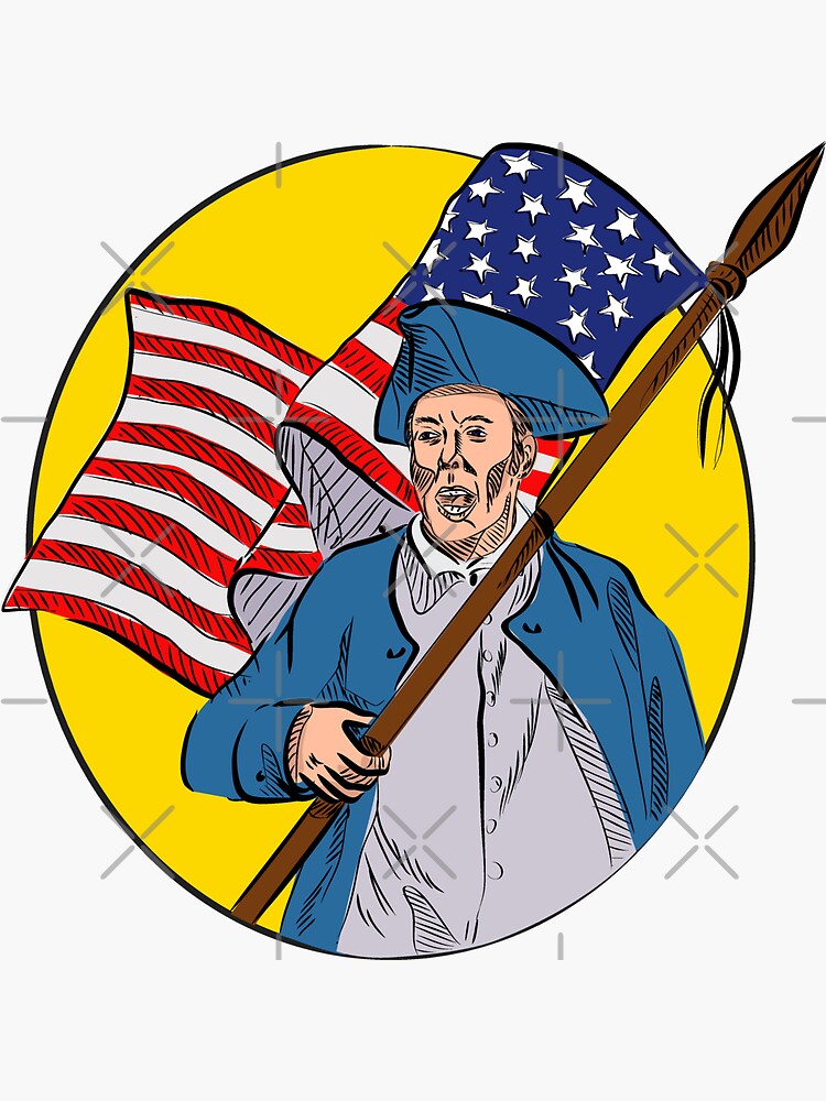 "American Patriot Holding American Flag Drawing" Sticker by patrimonio ...