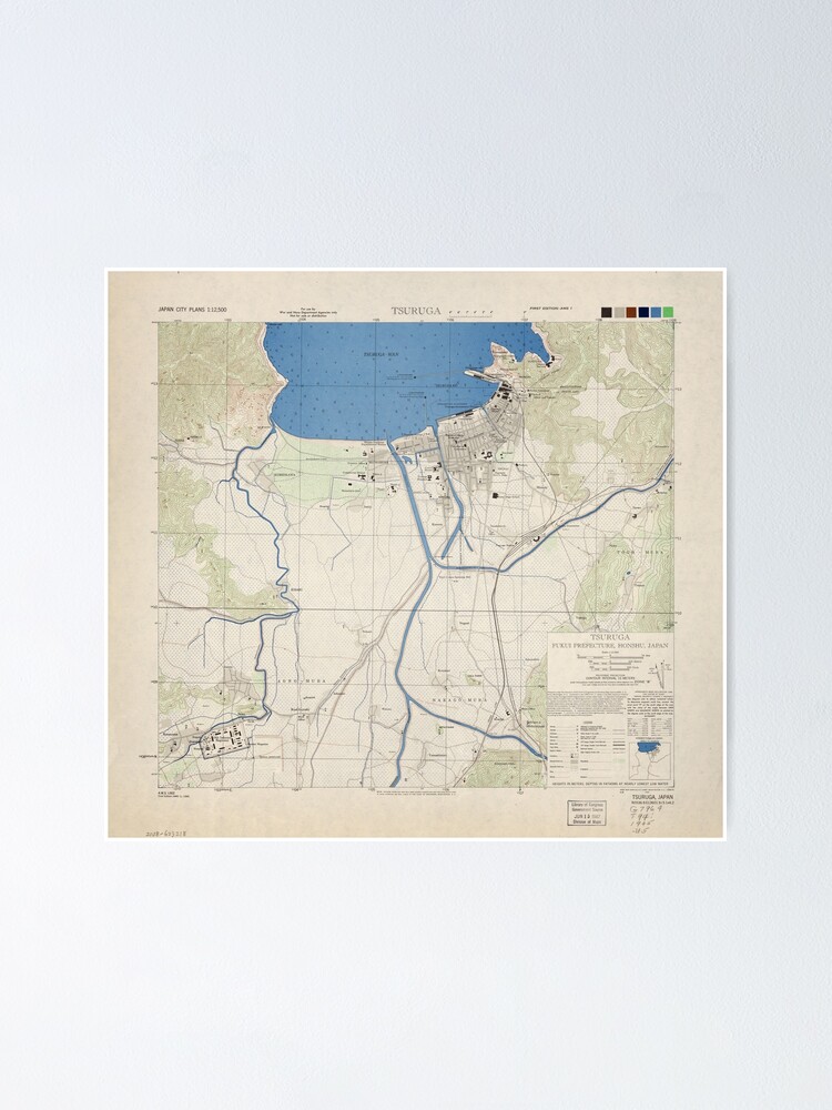 "Map of the City Plans Tsuruga Fukui Japan (1945)" Poster for Sale by ...