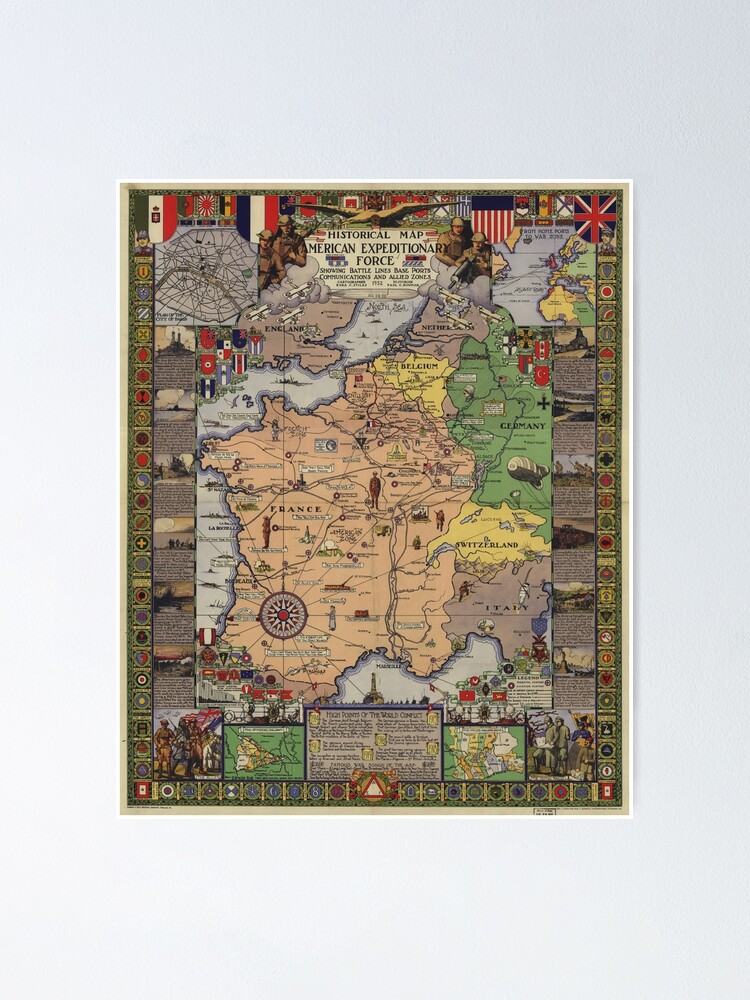 "American Expeditionary Force World War I Map" Poster for Sale by ...